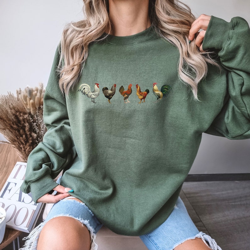 Vintage Chicken Rooster Sweatshirt Farm Animal Graphic Crewneck Jumper ...