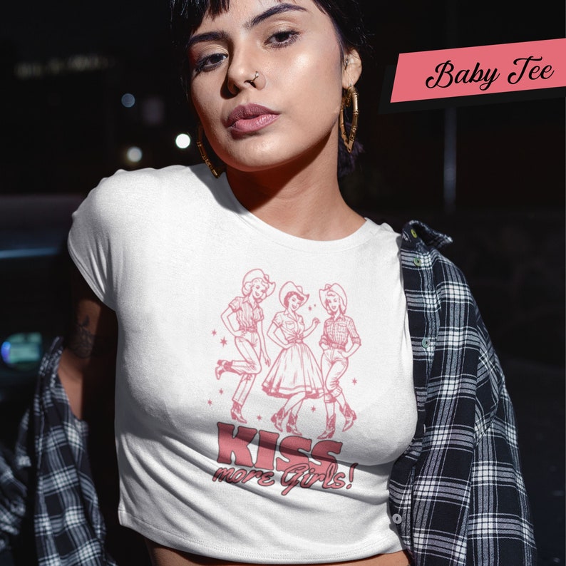 Pride Baby Tee, Kiss More Girls, Queer Y2K Baby Tee, Femboy Clothing ...