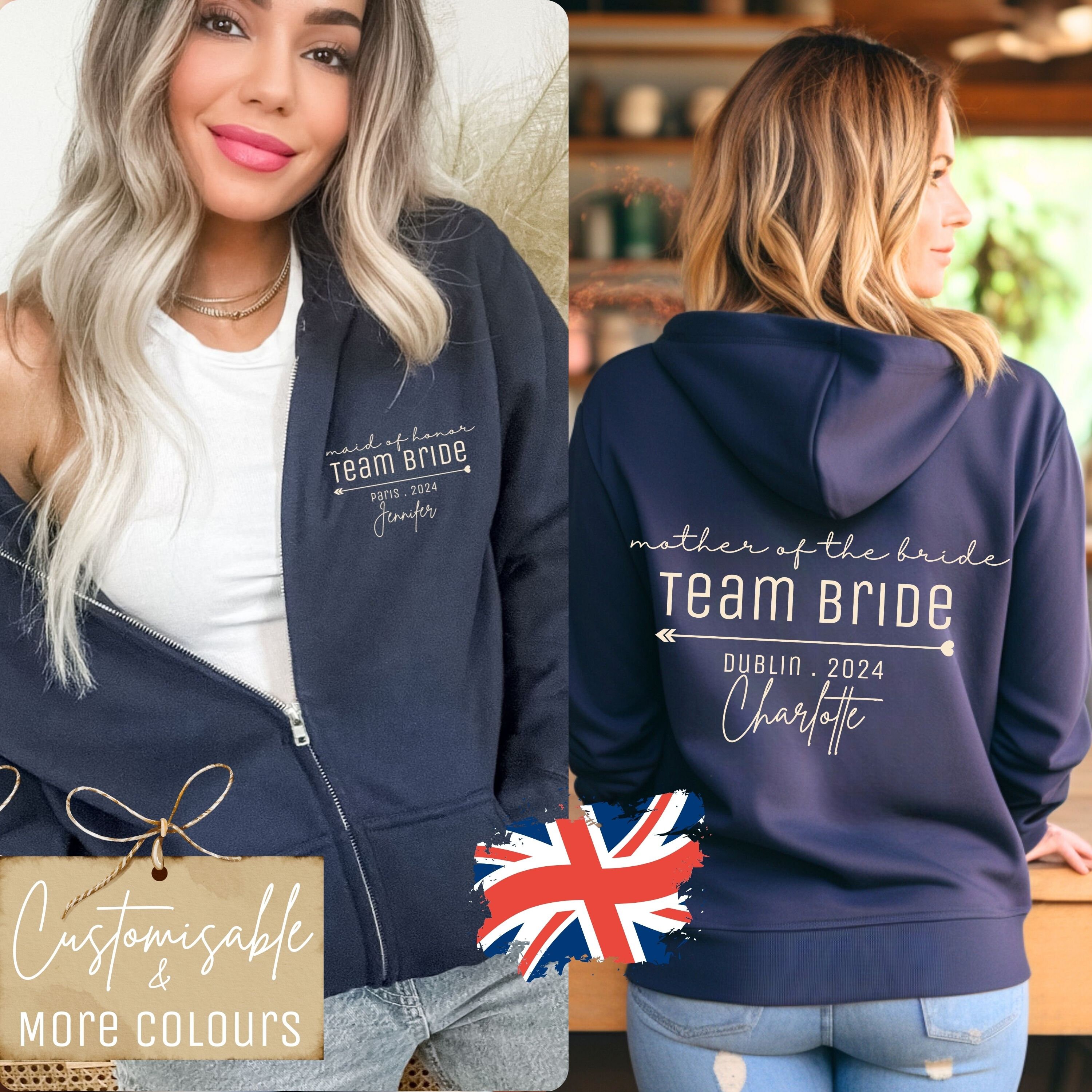 Custom Hen Party Zip up Hoodie Bride Gift Team Bride Bachelorette Party ...