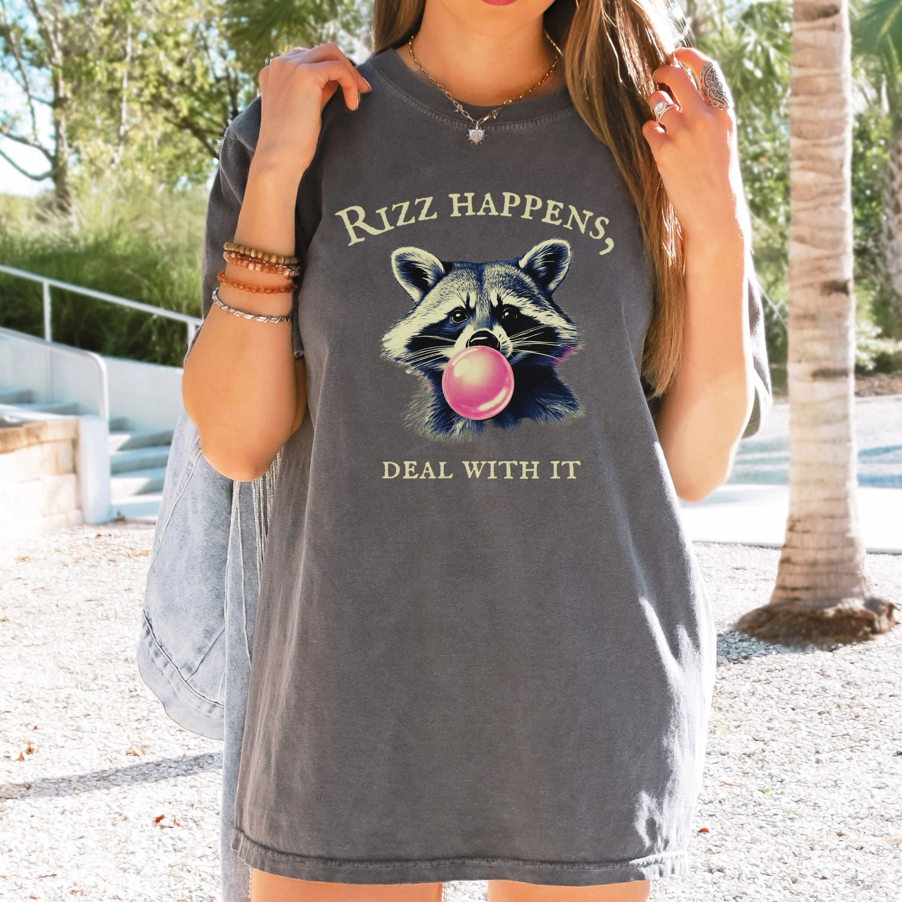 Cute Trash Panda T-shirt Sarcastic Rizz Happens Tee Oversized Y2K Tee ...