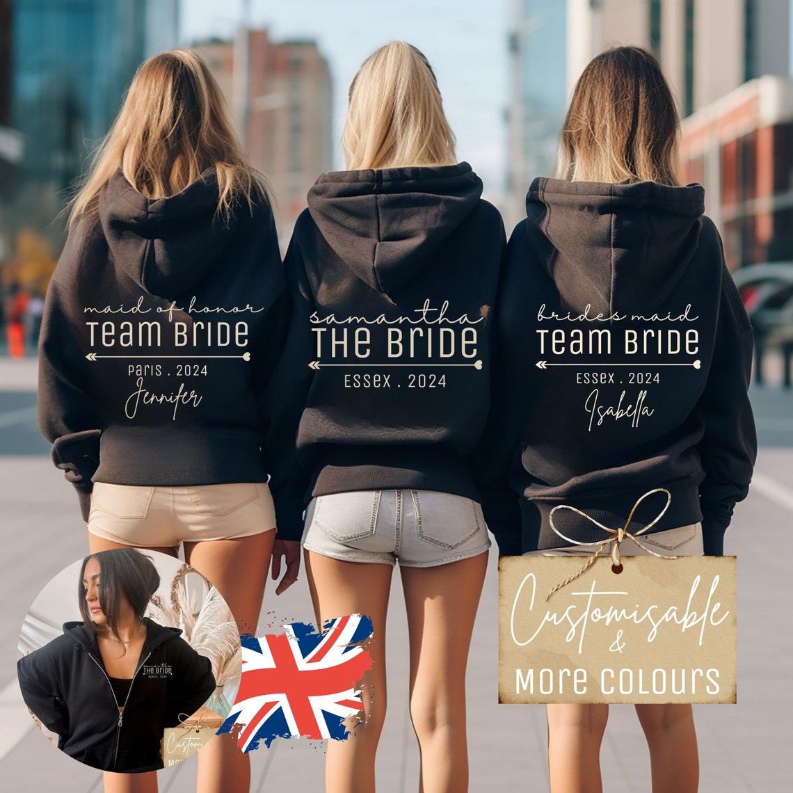 Custom Hen Party Zip up Hoodie, Bride Gift Team Bride, Bachelorette ...