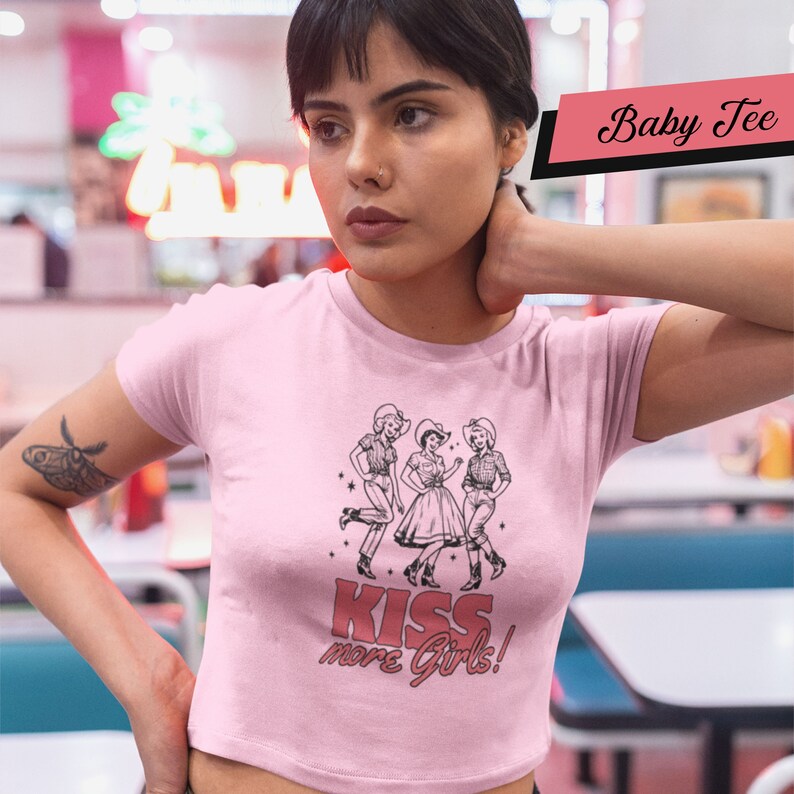 Pride Baby Tee, Kiss More Girls, Queer Y2K Baby Tee, Femboy Clothing ...