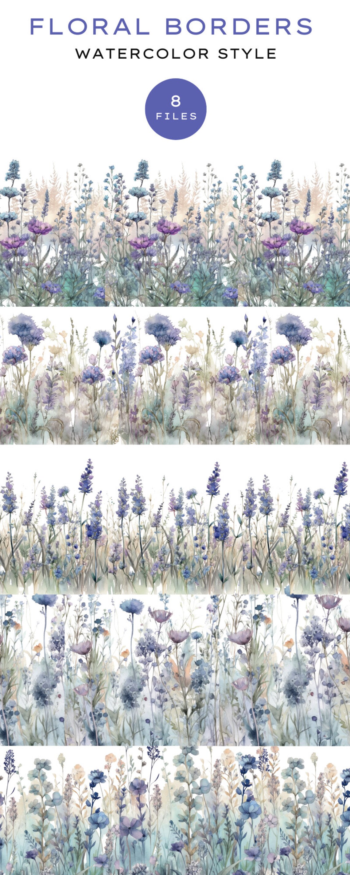 Watercolor Floral Borders Blue Floral Borders Wild Flowers Watercolor ...