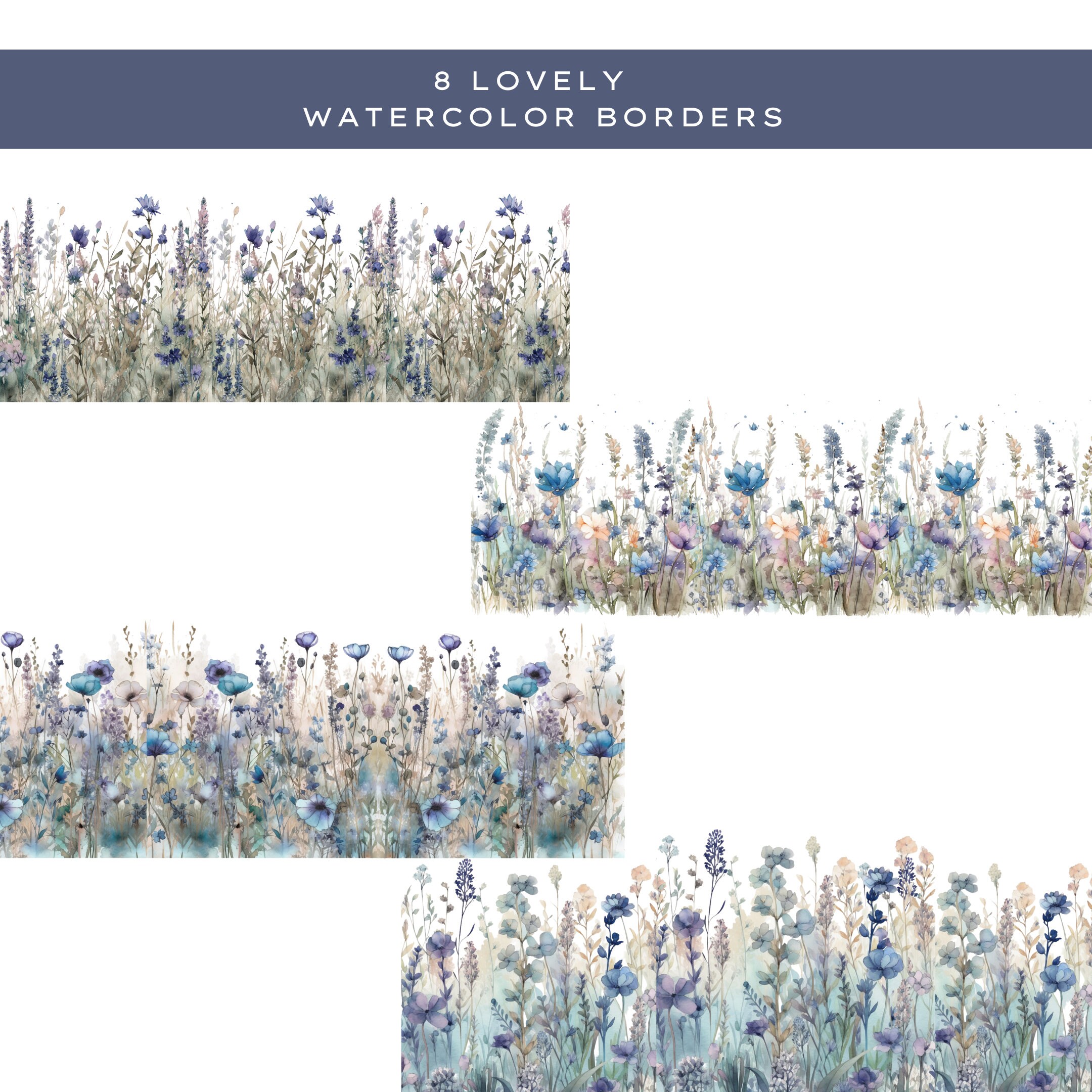Watercolor Floral Borders Blue Floral Borders Wild Flowers Watercolor ...