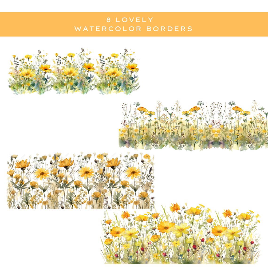Watercolor Floral Borders Yellow Floral Borders Wild - Etsy