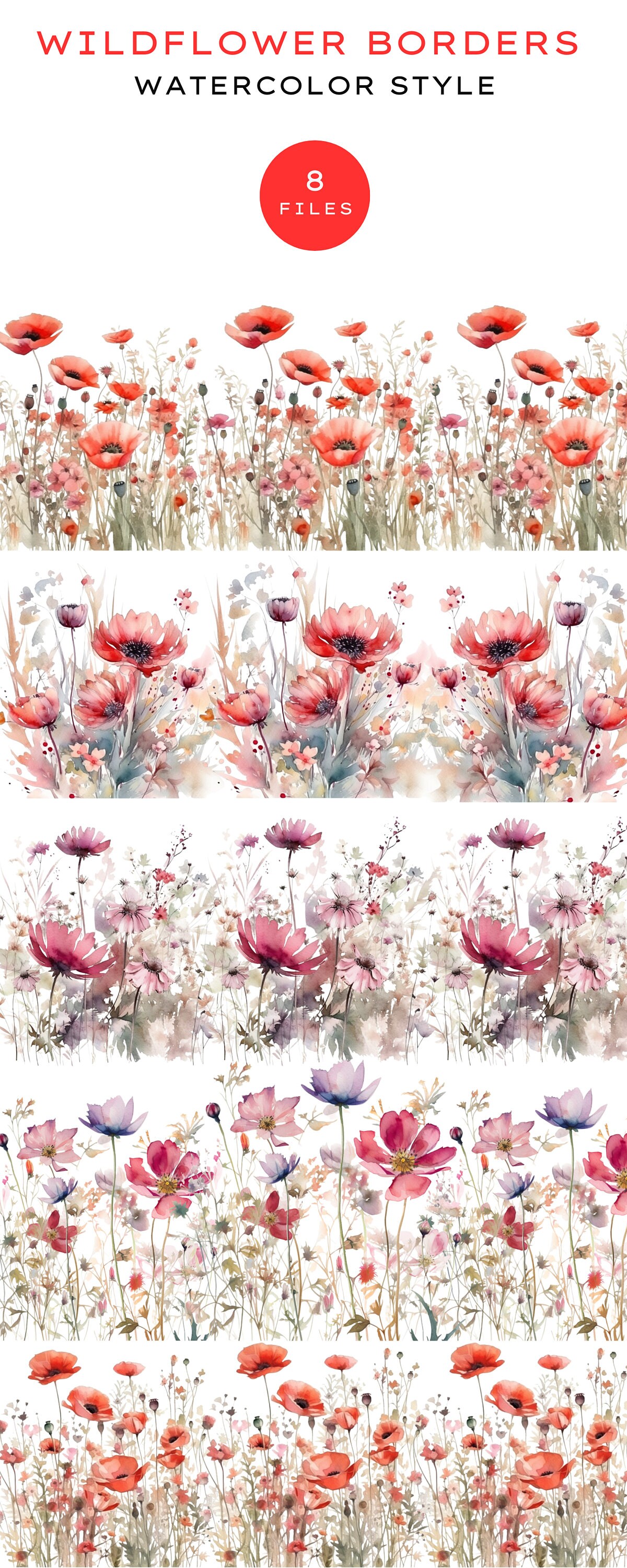 Watercolor Floral Borders Red Floral Borders Wild Flowers Watercolor ...