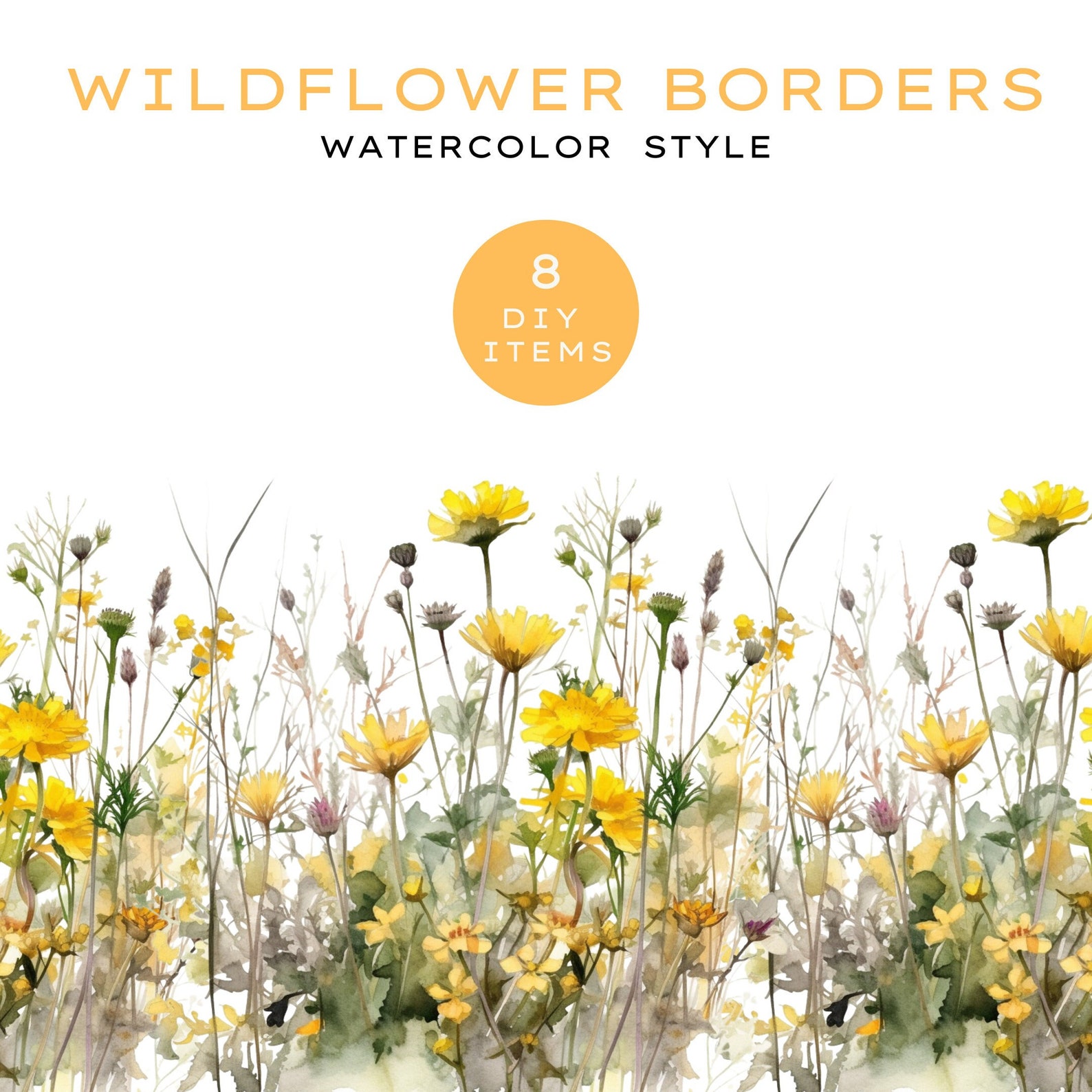 Watercolor Floral Borders Yellow Floral Borders Wild - Etsy