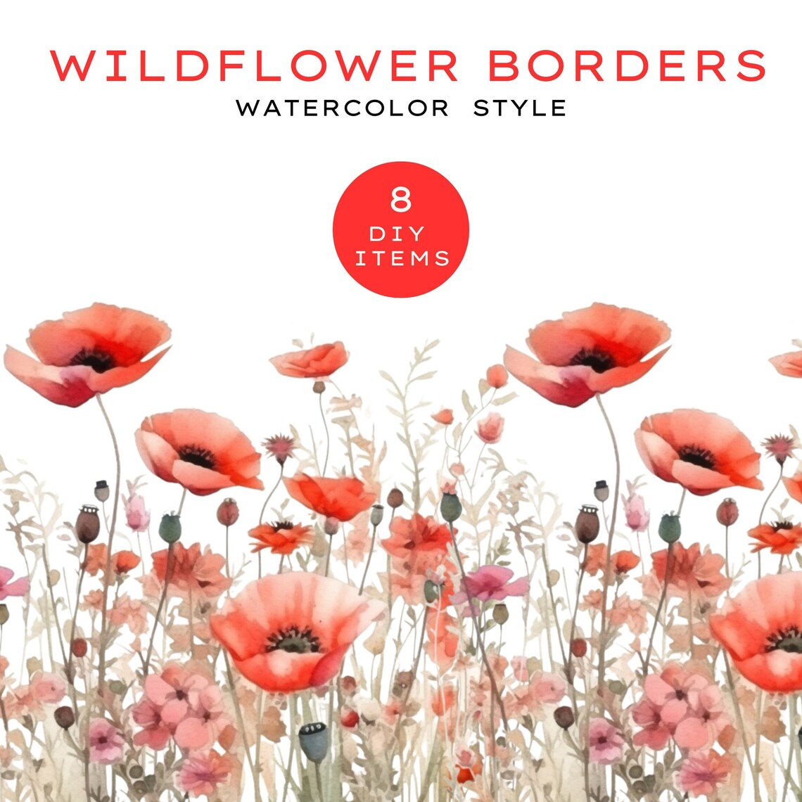 Watercolor Floral Borders Red Floral Borders Wild Flowers Watercolor ...