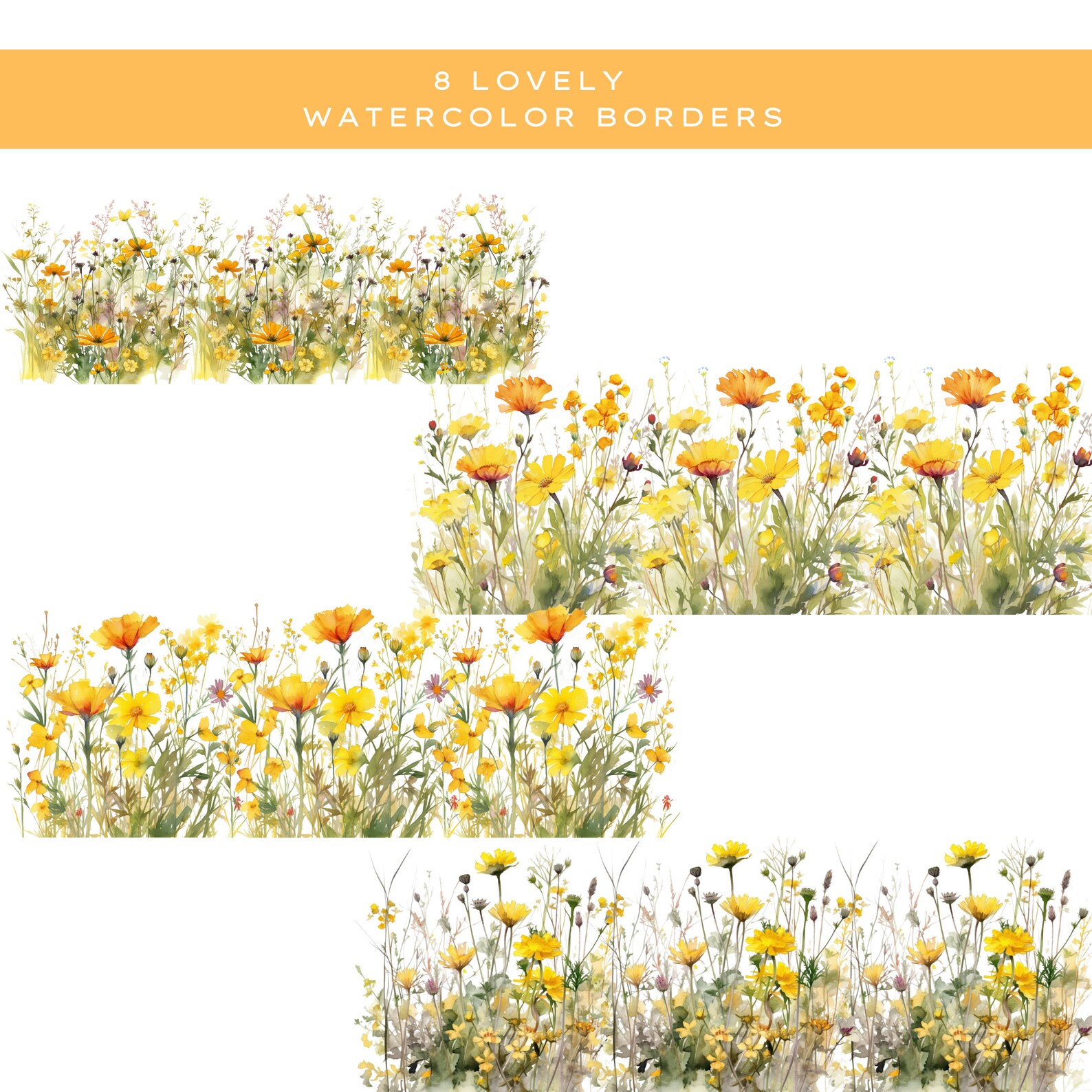 Watercolor Floral Borders Yellow Floral Borders Wild - Etsy