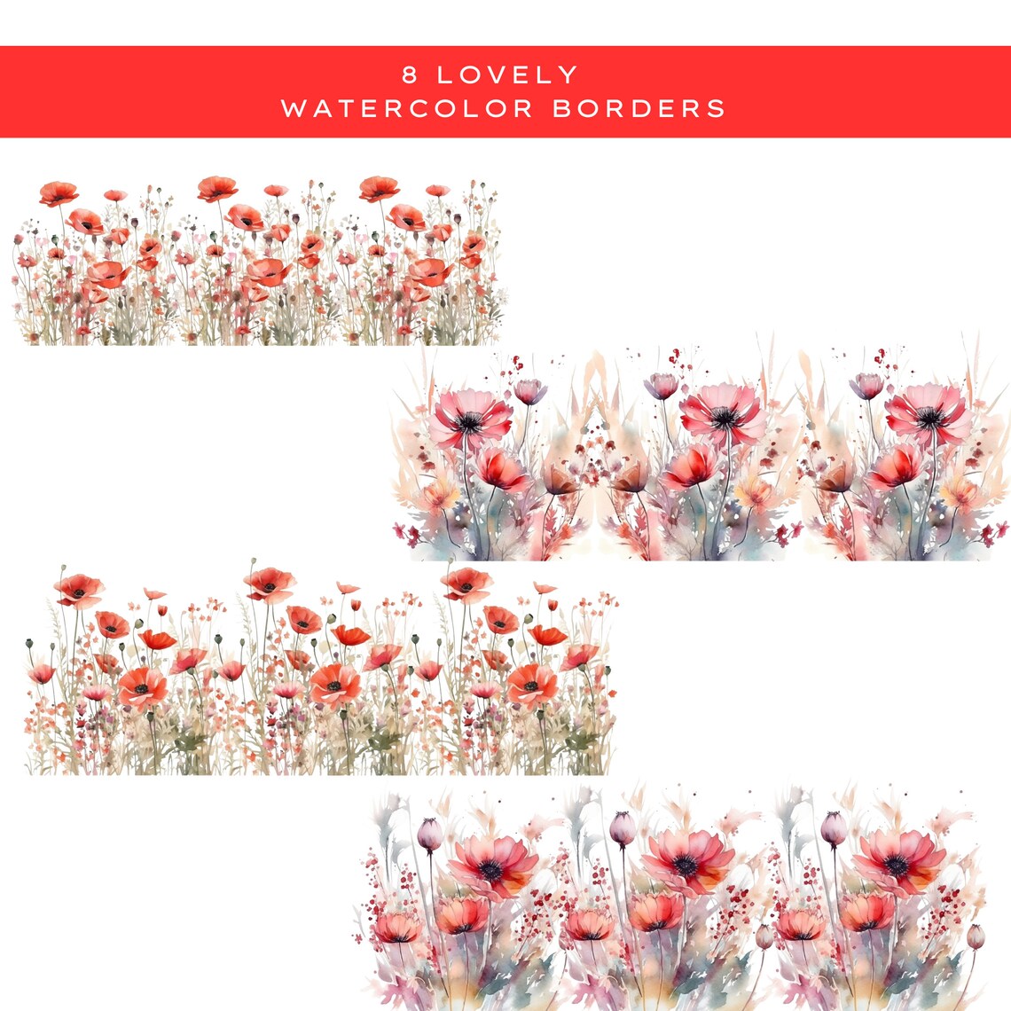 Watercolor Floral Borders Red Floral Borders Wild Flowers Watercolor ...