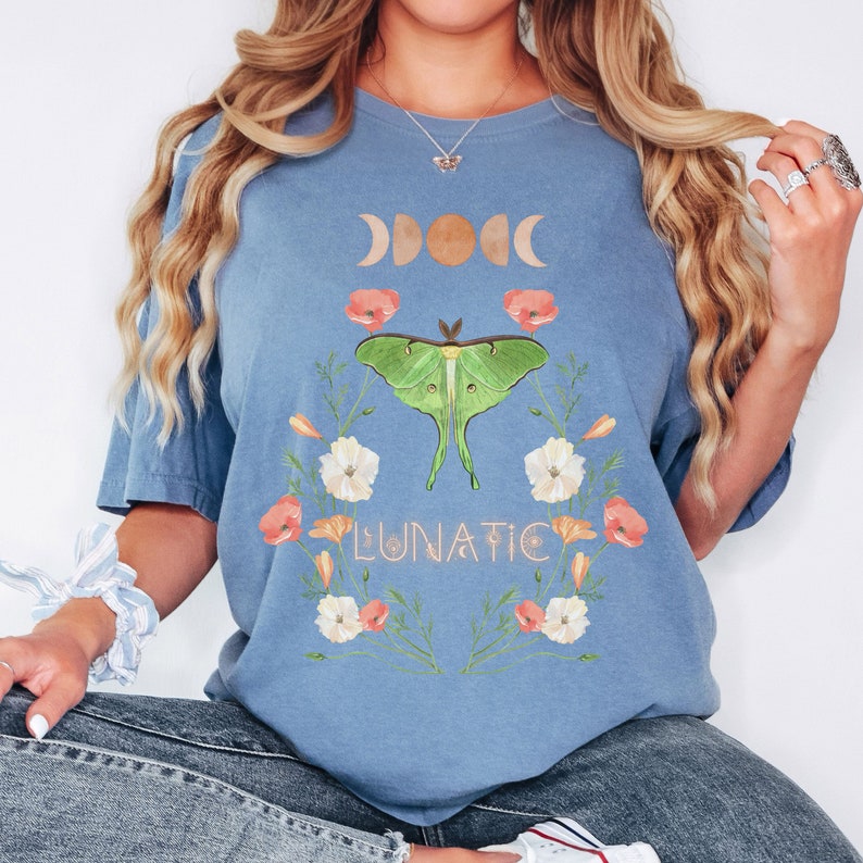 Magical Moon Moth Shirt lunatic Botanical Moth Moon Phase Celestial ...