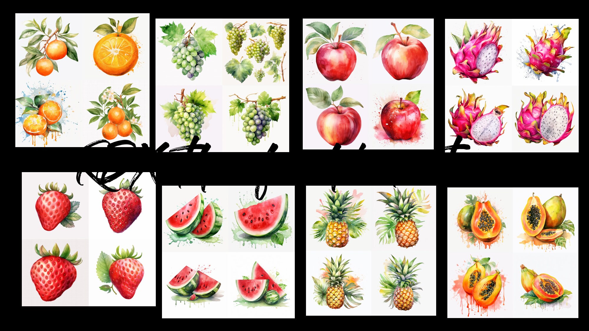 Fruit Clipart Setfruits Pngclipart Set of - Etsy