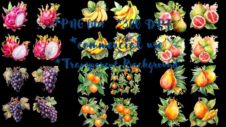 Fruit Clipart Setfruits Pngclipart Set of - Etsy