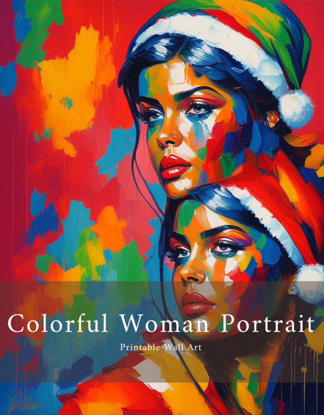 Colorful Woman Portraits, Printable Wall Art Painting, Painting Rainbow ...