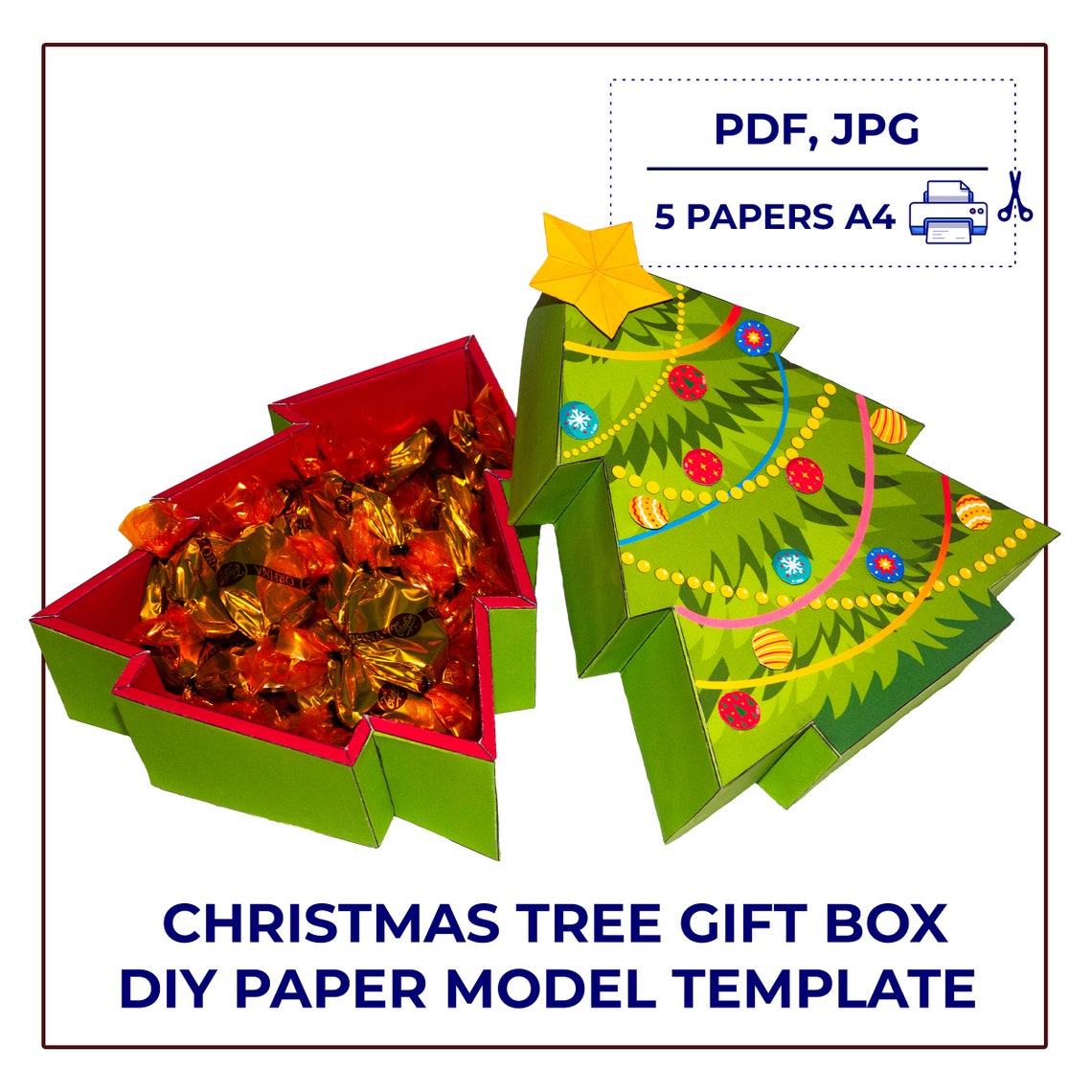 Christmas Tree Gift Box Template: DIY Paper Model (PDF, JPG) - Etsy