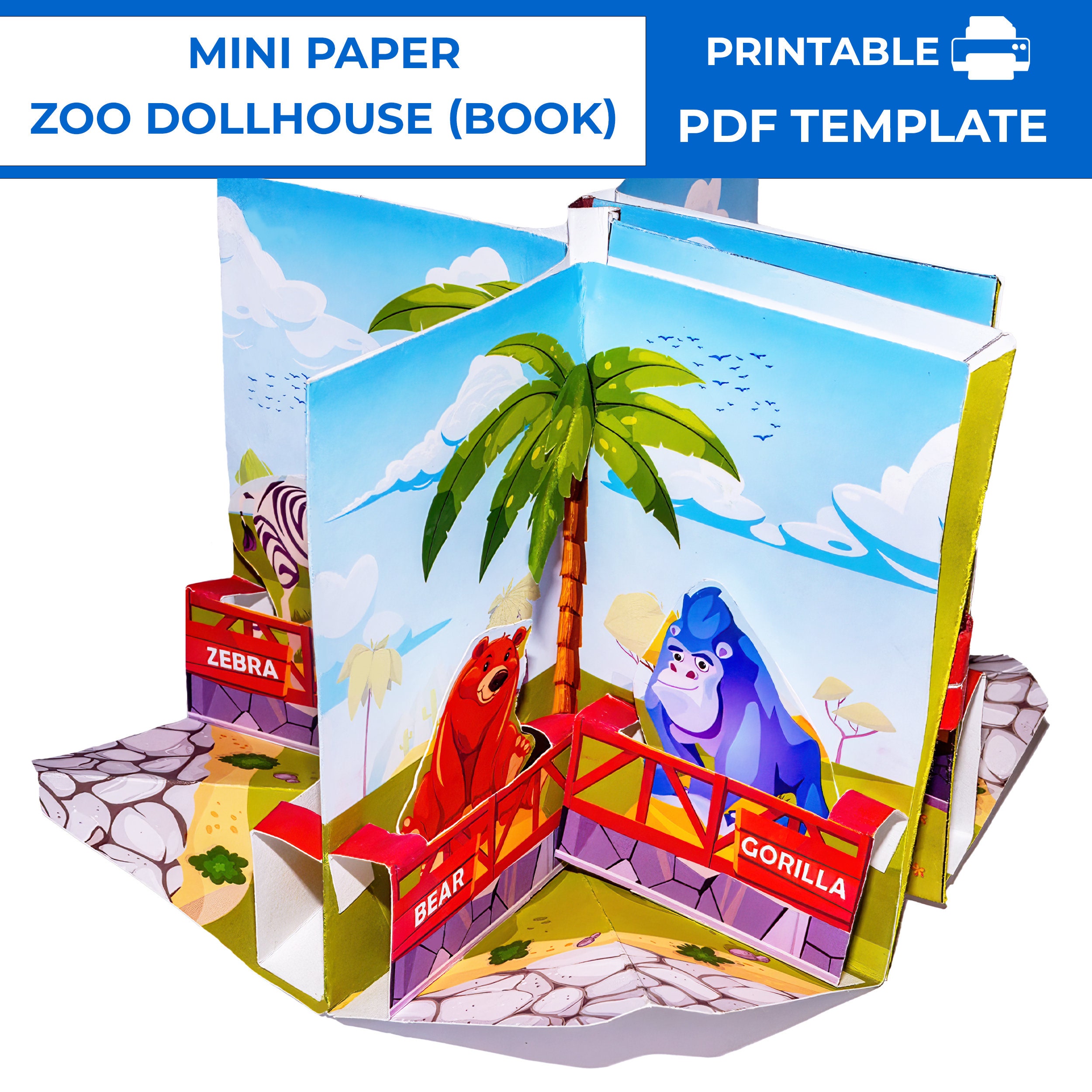 Paper Animals Craft for Kids. Paper Zoo Dollhouse in Book Form. Mini ...