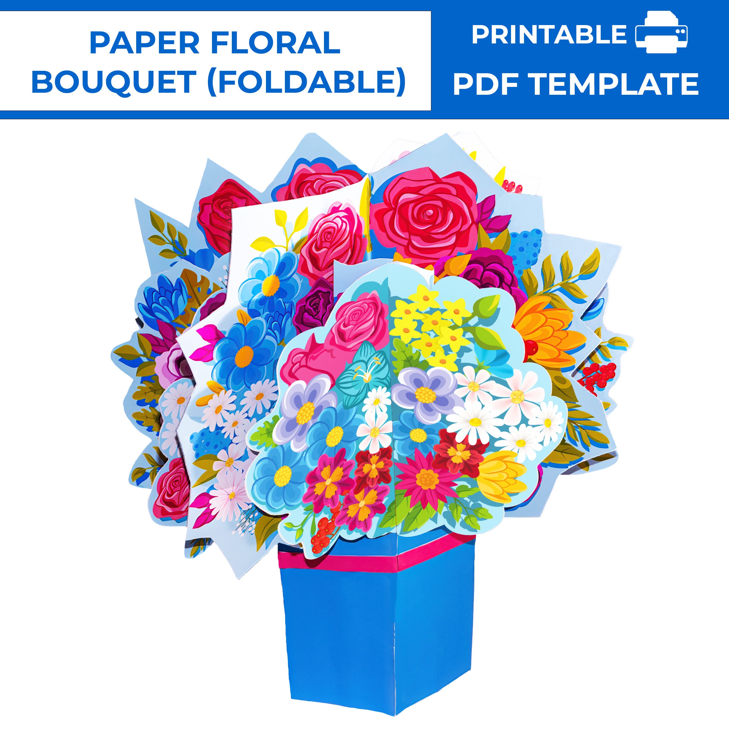 Printable Flower Bouquet Foldable Card DIY. Paper Flower Bouquet Card ...