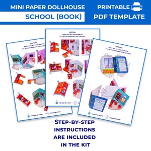 Paper Dollhouse School in Book Form. Mini Paper Pop-up School Dollhouse ...