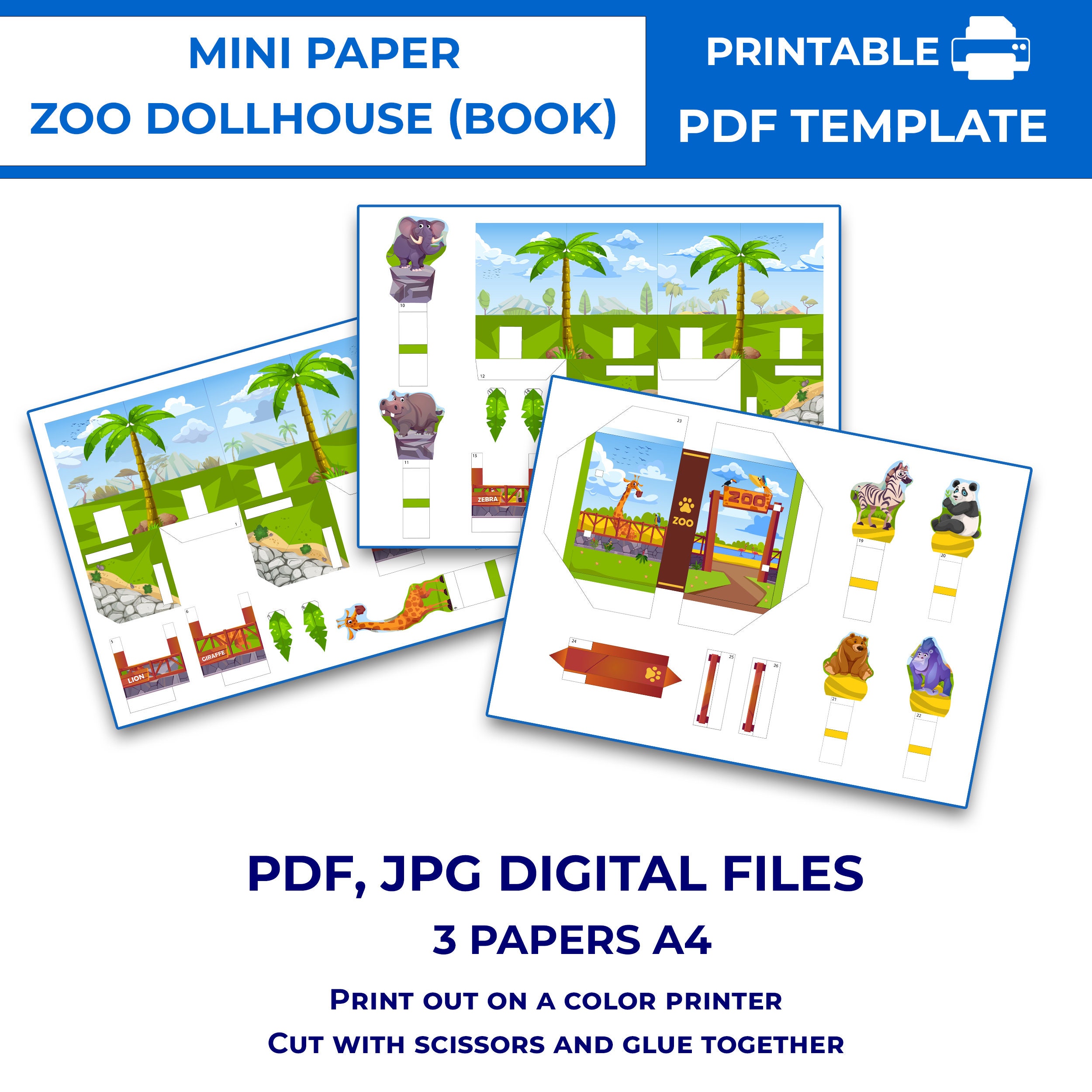 Paper Animals Craft for Kids. Paper Zoo Dollhouse in Book Form. Mini ...