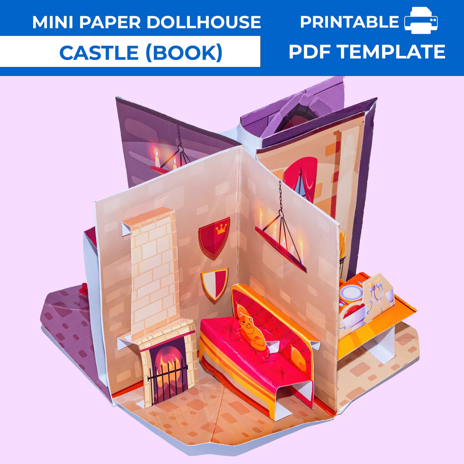 Paper Dollhouse Castle in Book Form. Mini Paper Pop-up Castle Dollhouse ...