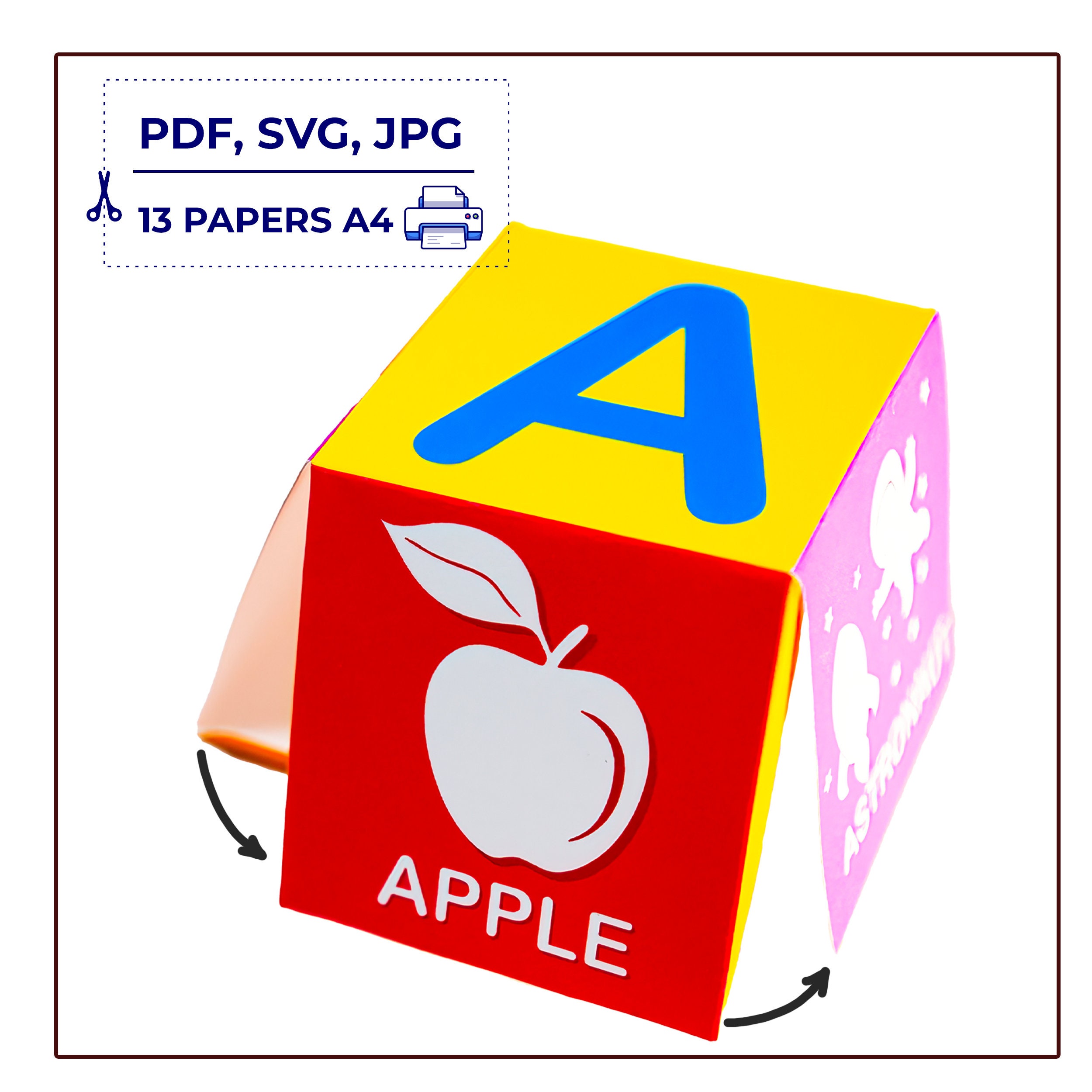 Digital Printable ABC Blocks Alphabet With Words. DIY Baby Blocks ...