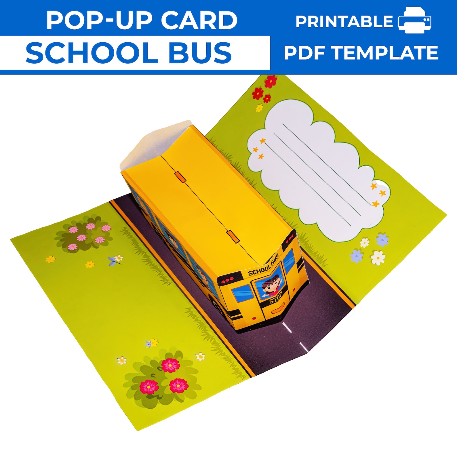 School Bus Pop-up Card PDF Template. School Card Greeting Custom Card ...