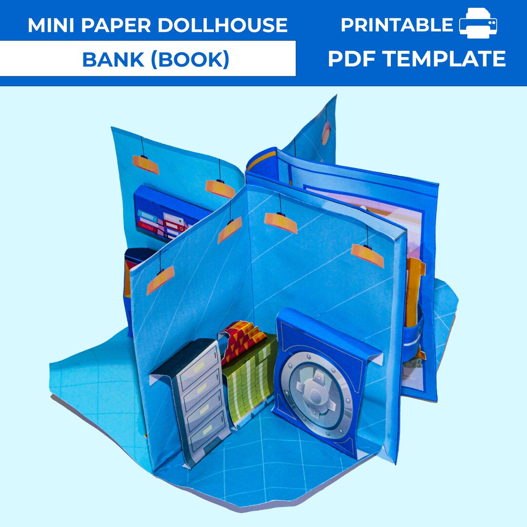 Paper Dollhouse Bank in Book Form. Mini Paper Pop-up Bank Dollhouse ...