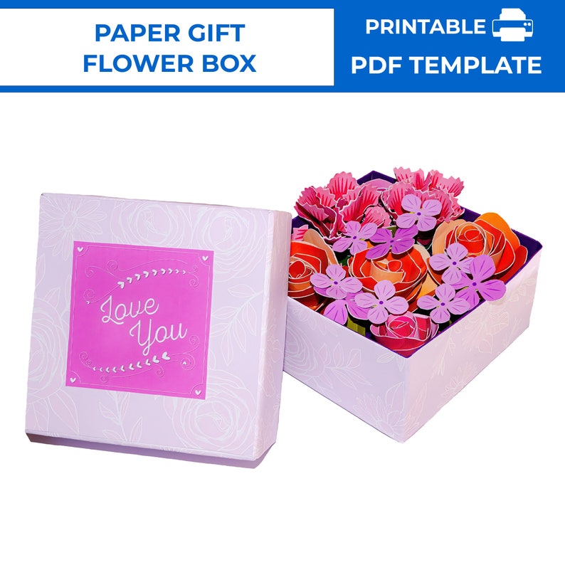 Paper Flower Box Svg Template. Flower Bouquet in a Box DIY. Flower Box ...