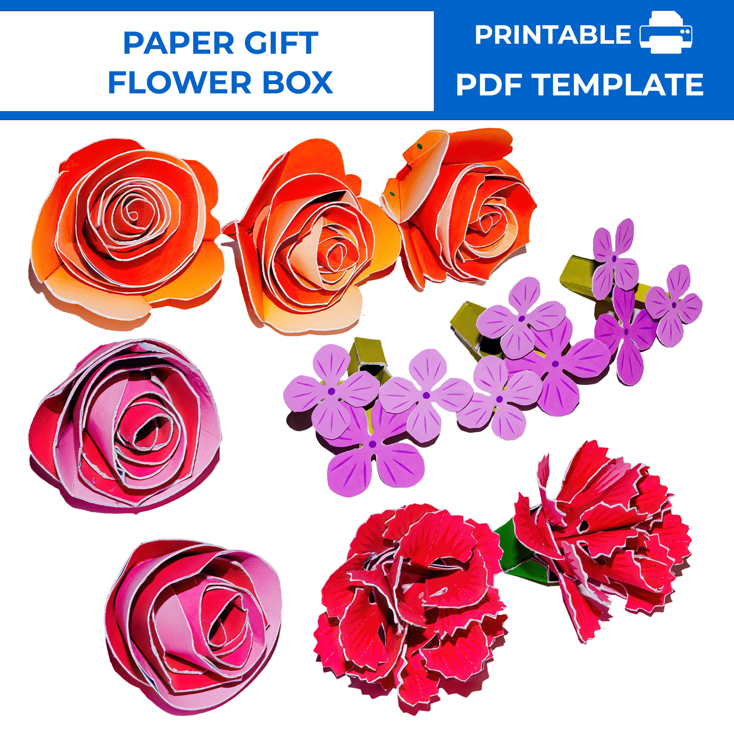 Paper Flower Box Svg Template. Flower Bouquet in a Box DIY. Flower Box ...