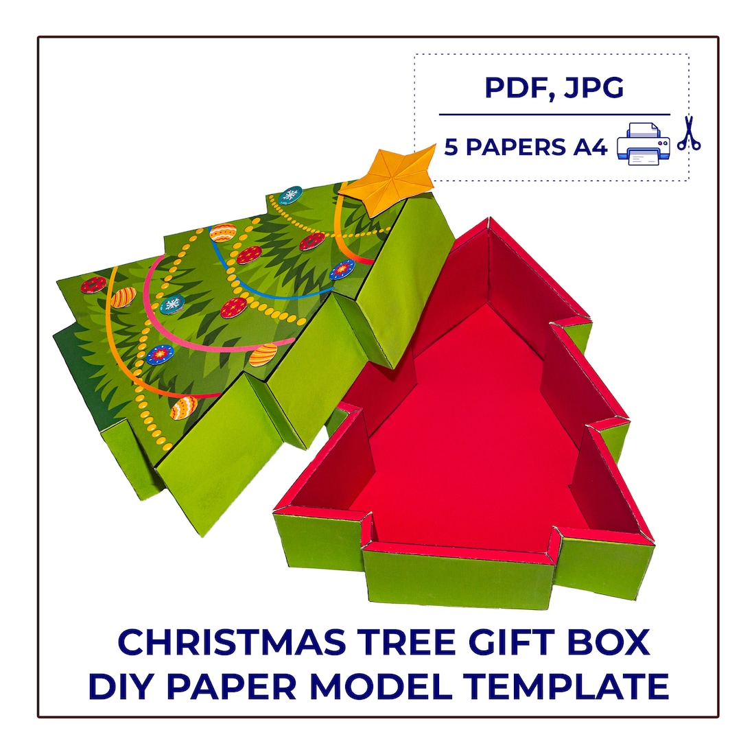 Christmas Tree Gift Box Template: DIY Paper Model (PDF, JPG) - Etsy