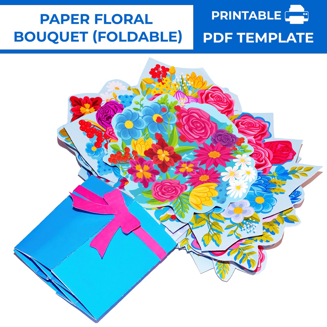 Printable Flower Bouquet Foldable Card DIY. Paper Flower Bouquet Card ...