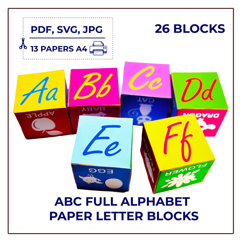 Digital Printable ABC Blocks Alphabet With Words. DIY Baby Blocks ...
