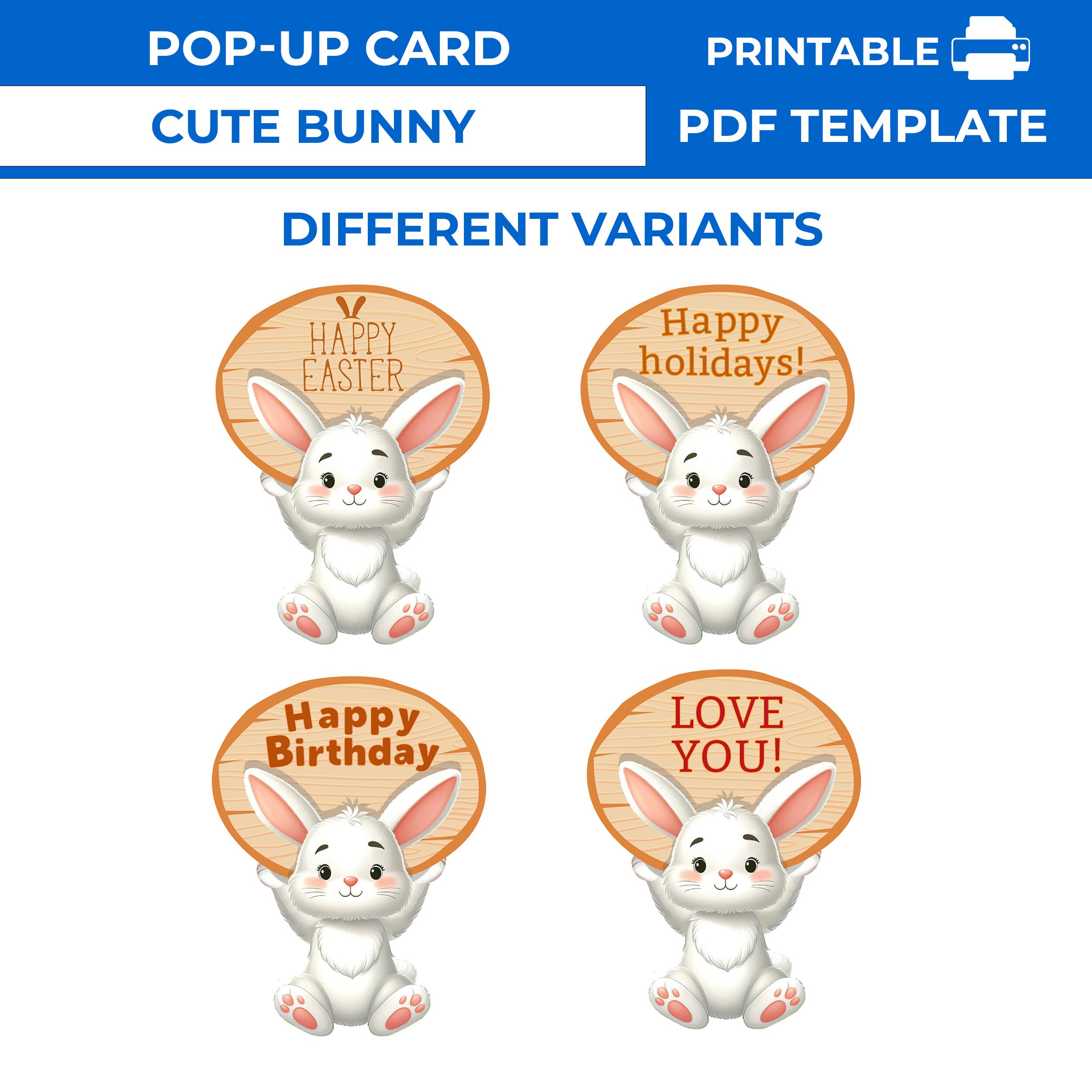Easter Pop-up Card PDF Template. Bunny With a Sign Pop-up Paper Card ...