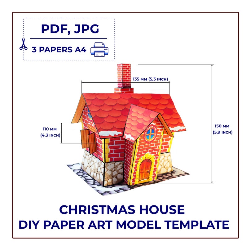 Christmas House DIY Paper Model Template. Christmas Craft for Kids ...