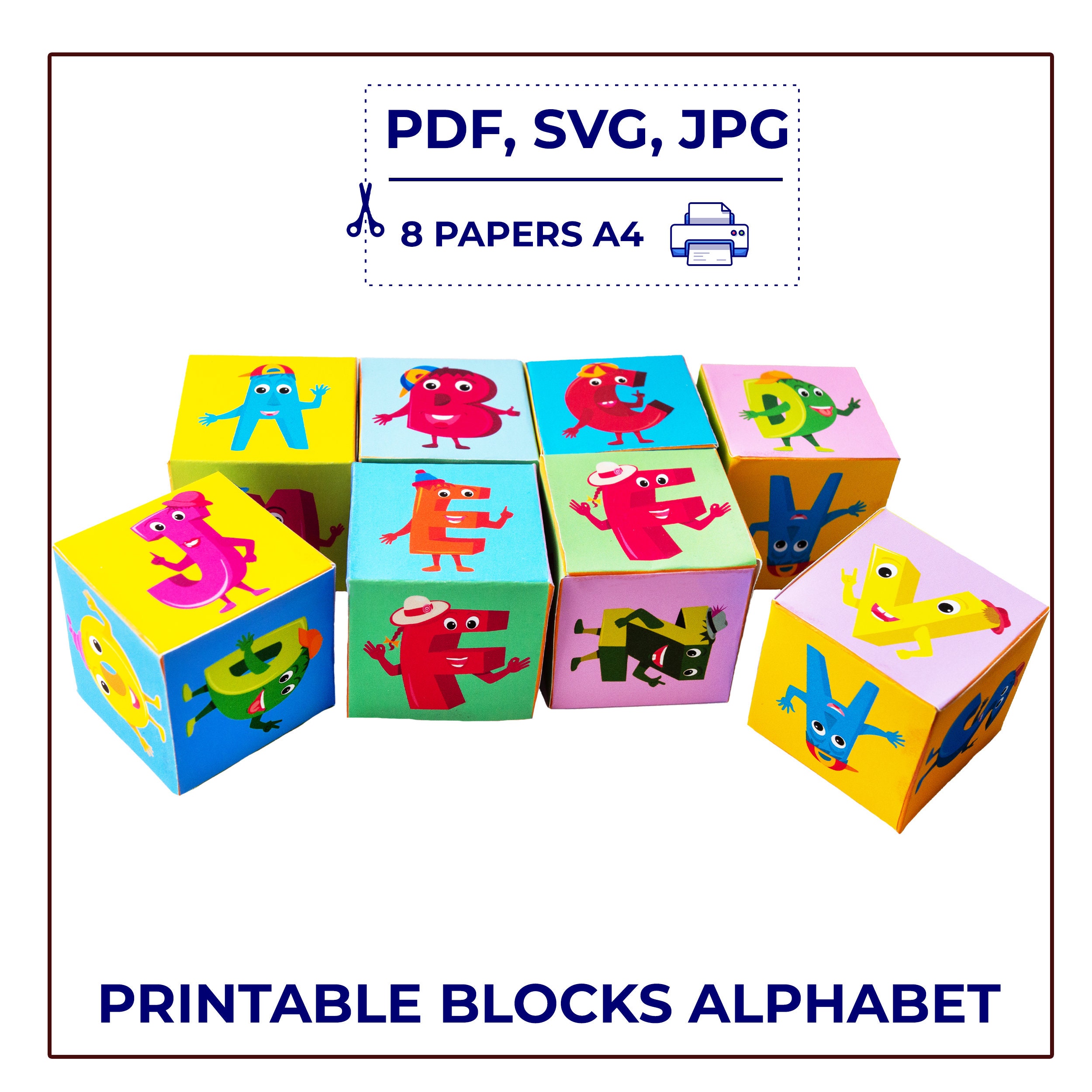 Digital Baby Printable ABC Blocks Alphabet. DIY Baby Blocks. Funny ...