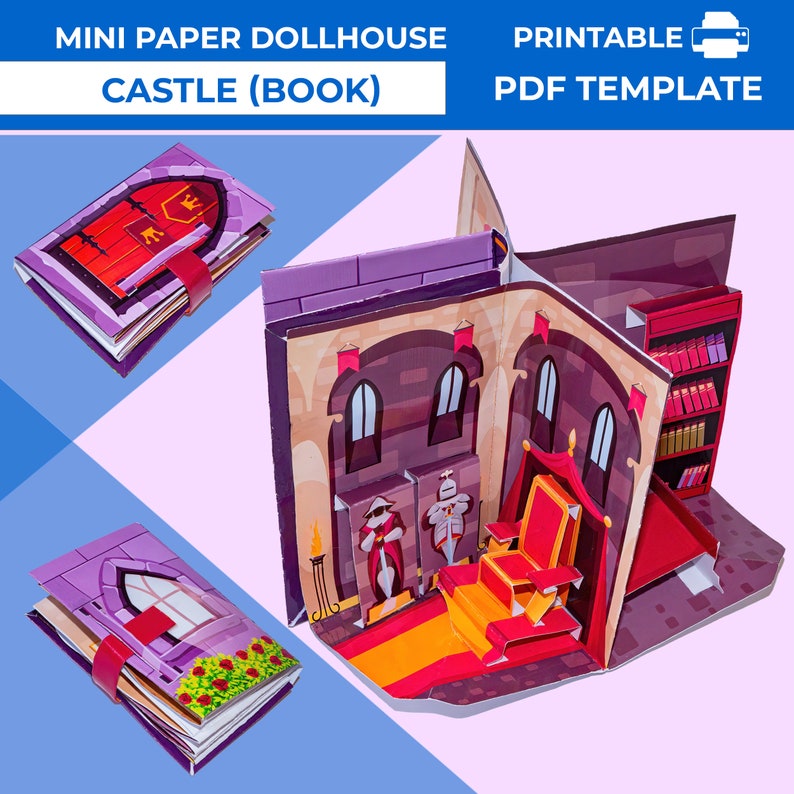 Paper Dollhouse Castle in Book Form. Mini Paper Pop-up Castle Dollhouse ...