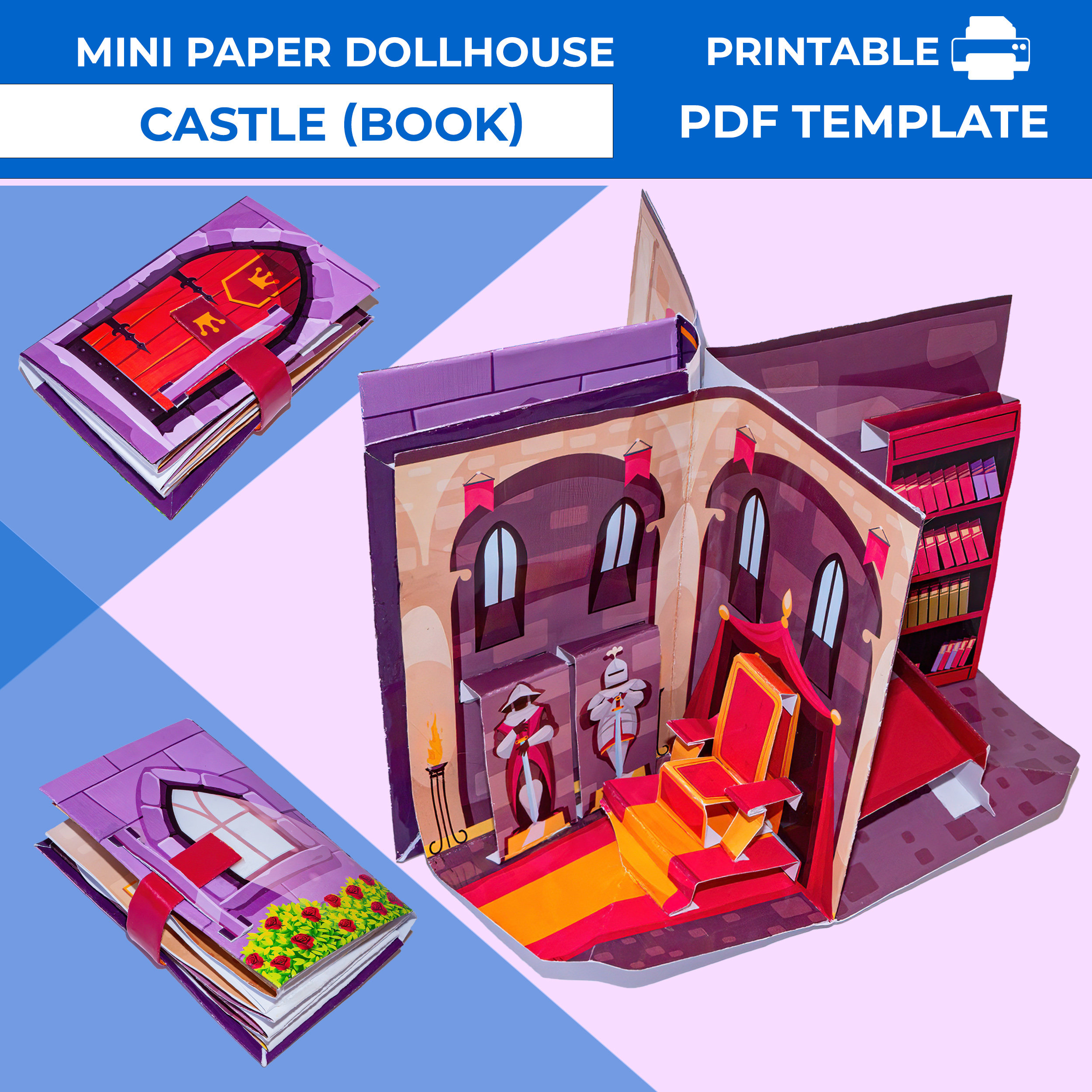 Paper Dollhouse Castle in Book Form. Mini Paper Pop-up Castle Dollhouse ...