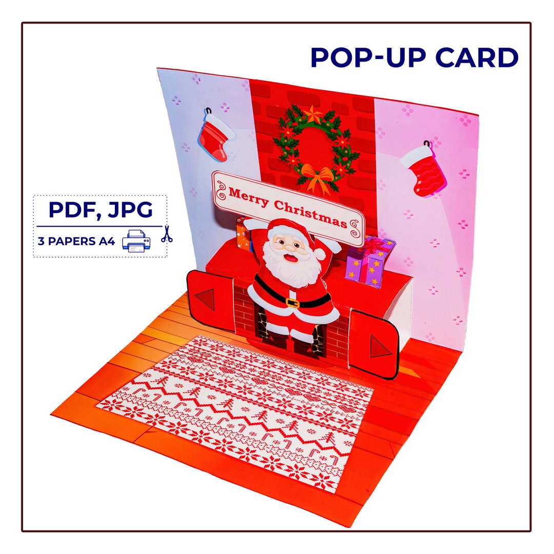 Santa With Gift Pop-up Card PDF Template. Santa With a Sign Greeting ...