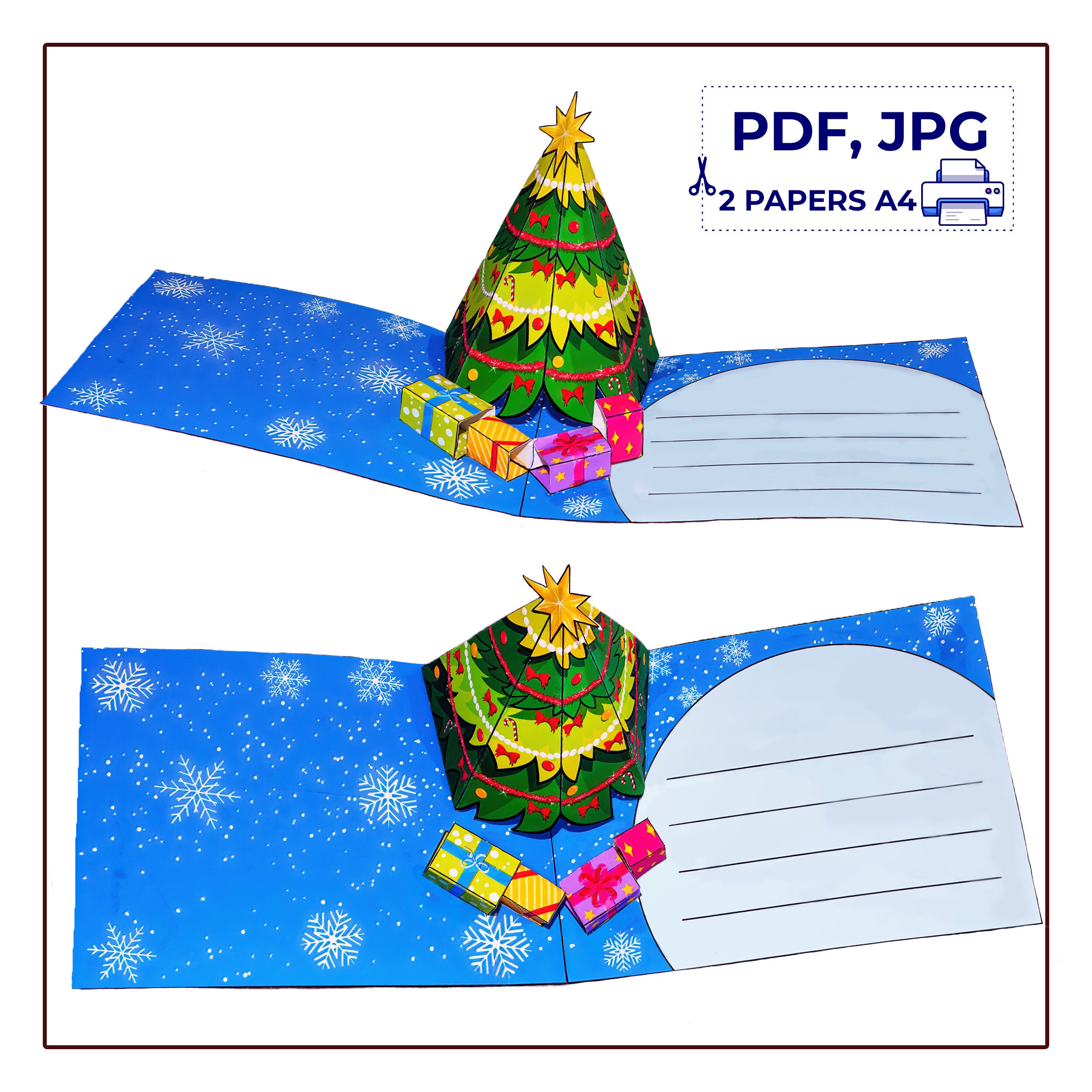 Christmas Tree With Gift Pop-up Card PDF Template, Christmas Greeting ...