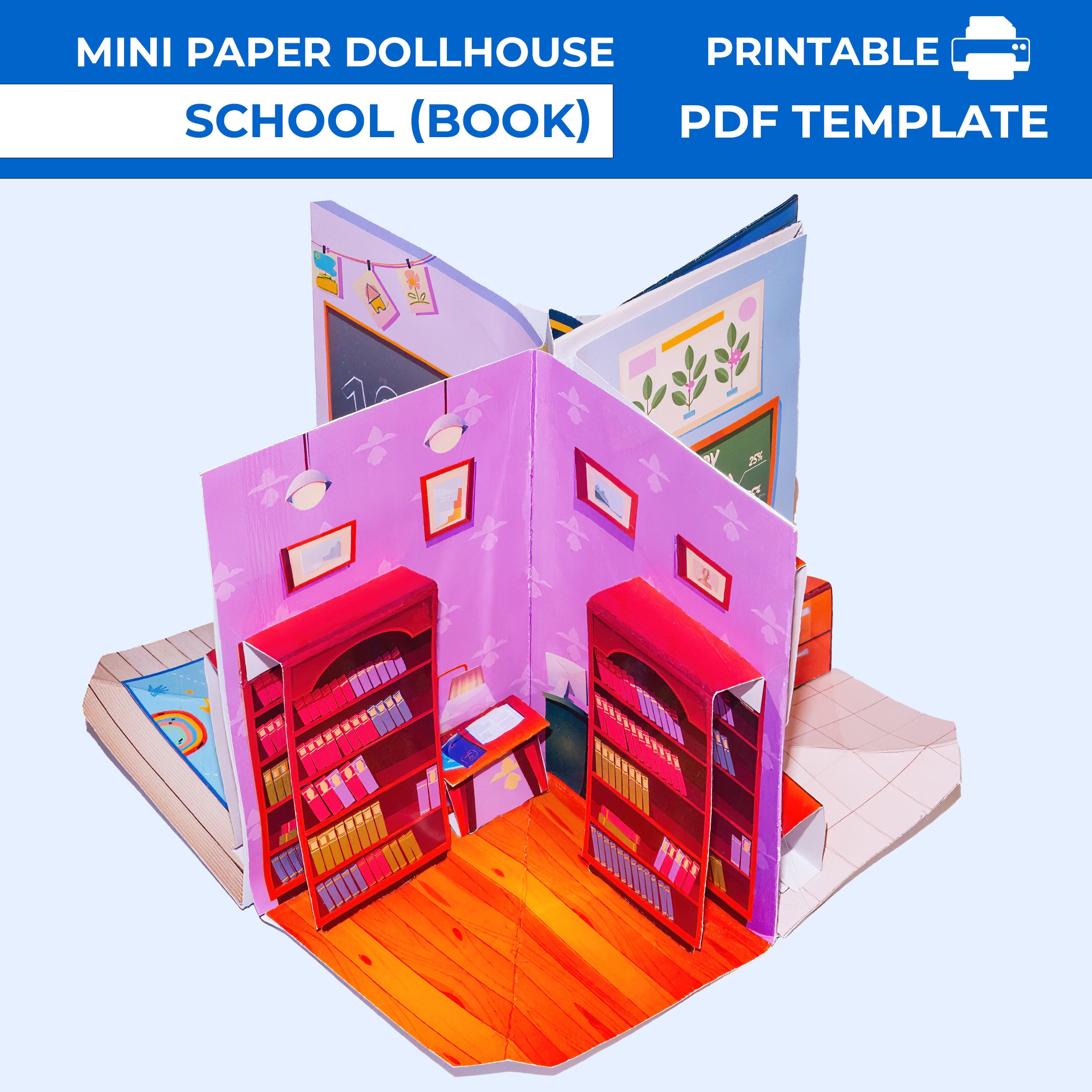 Paper Dollhouse School in Book Form. Mini Paper Pop-up School Dollhouse ...
