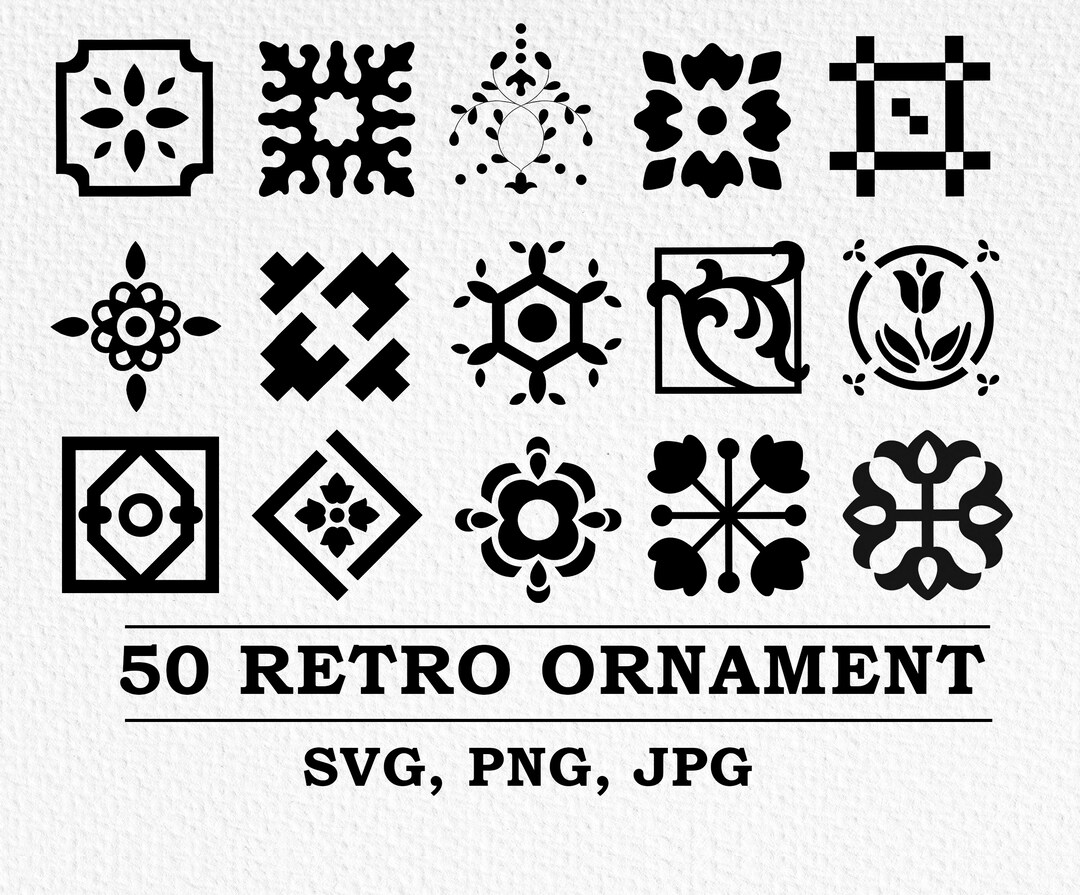 Decorative Elements Set SVG. Retro Ornaments Bundle, Vintage Geometric ...