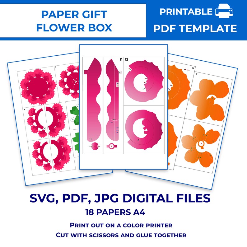 Paper Flower Box Svg Template. Flower Bouquet in a Box DIY. Flower Box ...