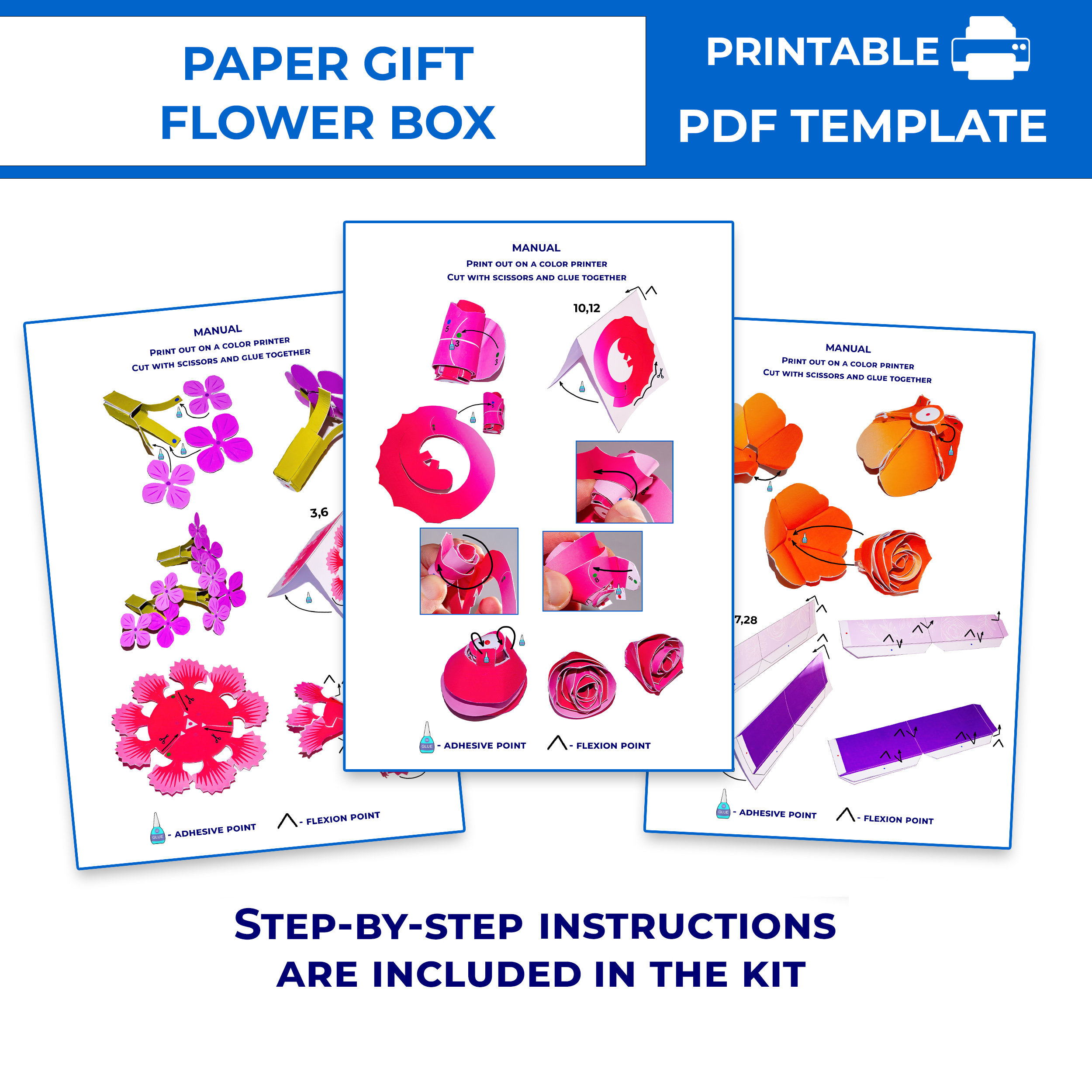 Paper Flower Box Svg Template. Flower Bouquet in a Box DIY. Flower Box ...