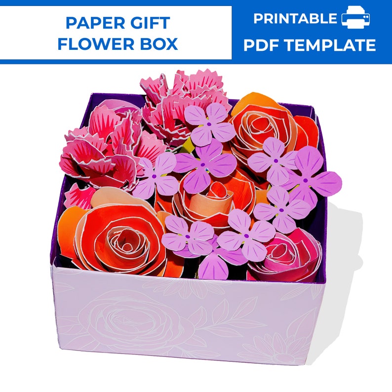 Paper Flower Box Svg Template. Flower Bouquet in a Box DIY. Flower Box ...
