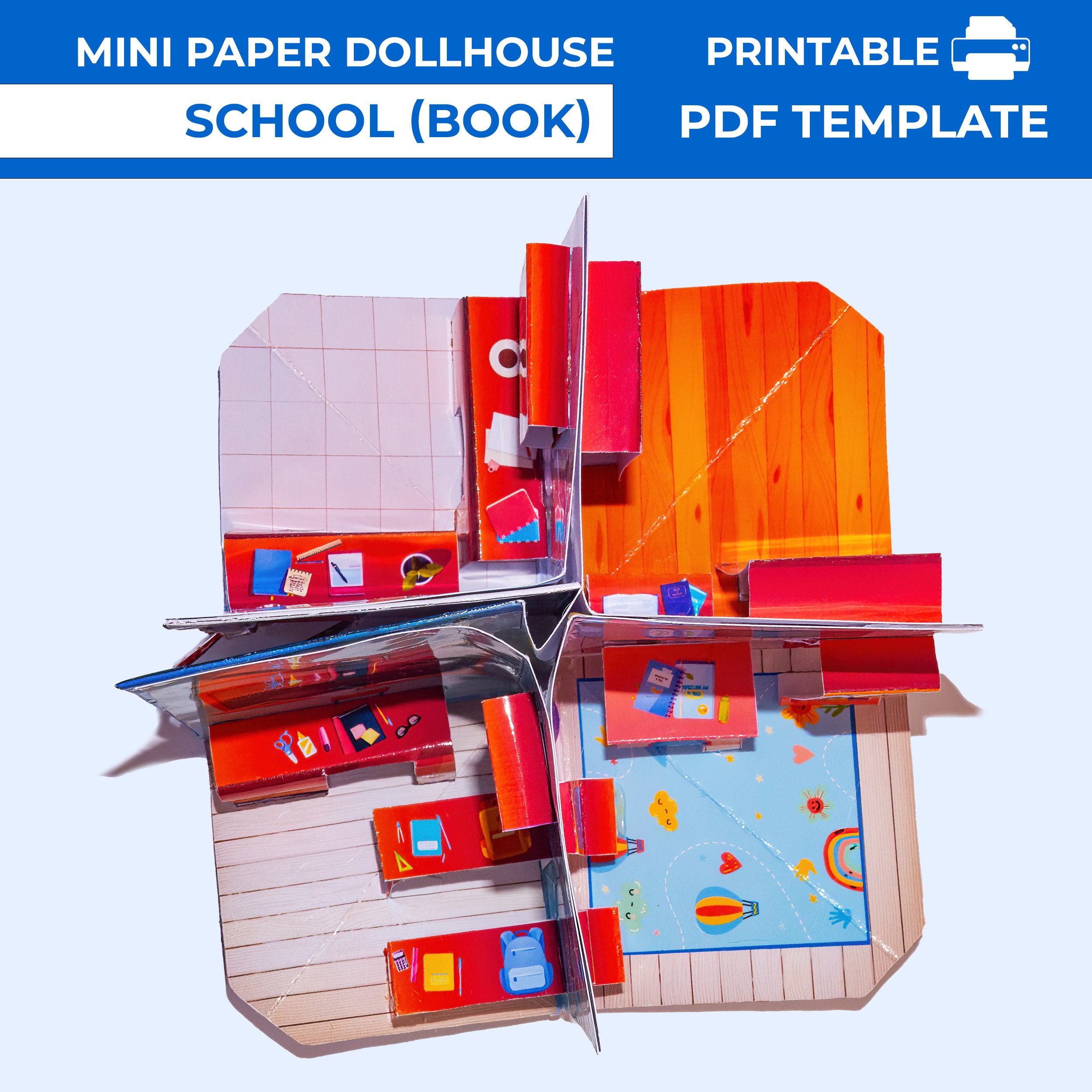 Paper Dollhouse School in Book Form. Mini Paper Pop-up School Dollhouse ...