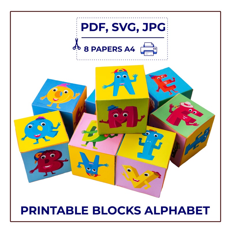 Digital Baby Printable ABC Blocks Alphabet. DIY Baby Blocks. Funny ...