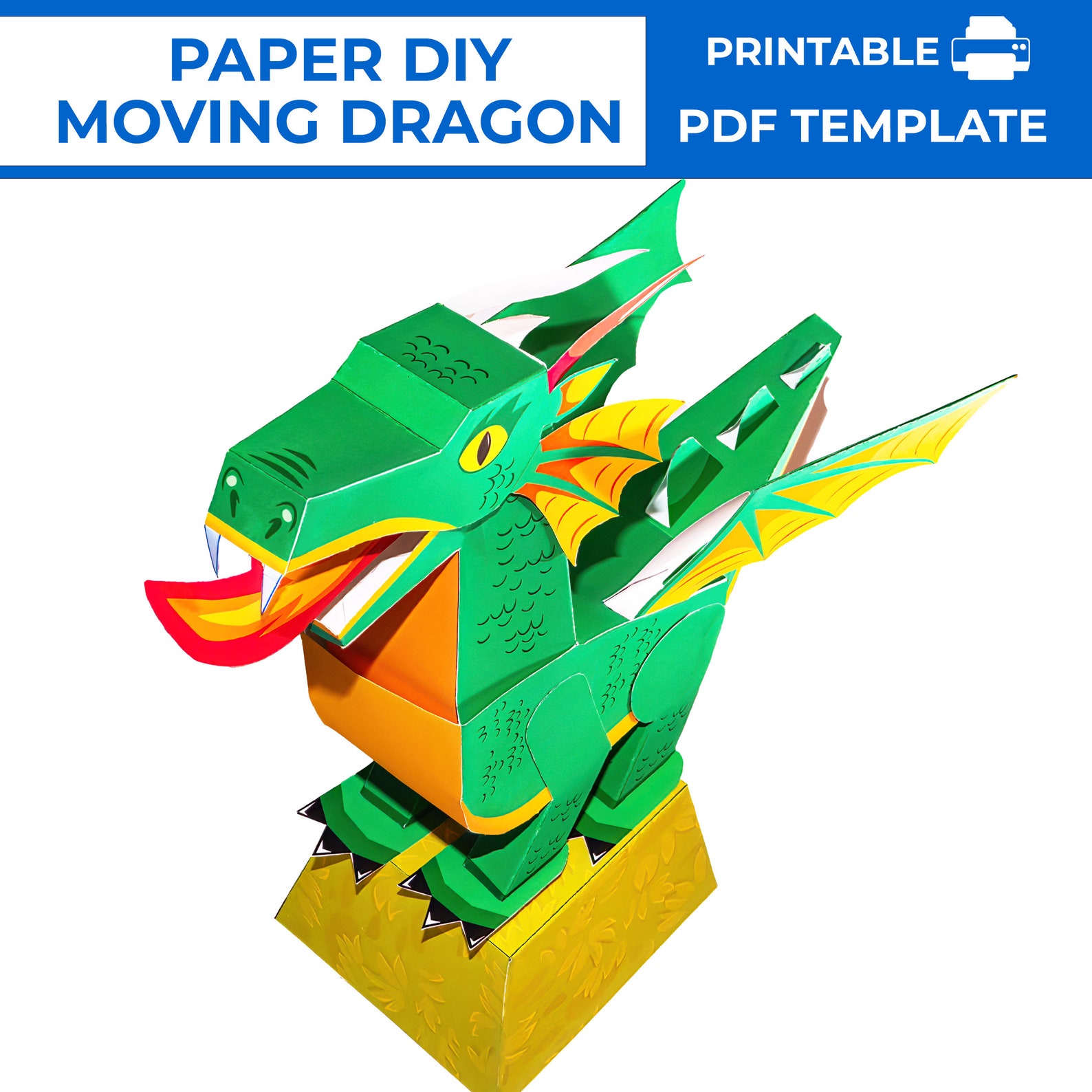Papercraft Green Dragon Model: DIY Printable Toy (PDF, JPG) - Etsy