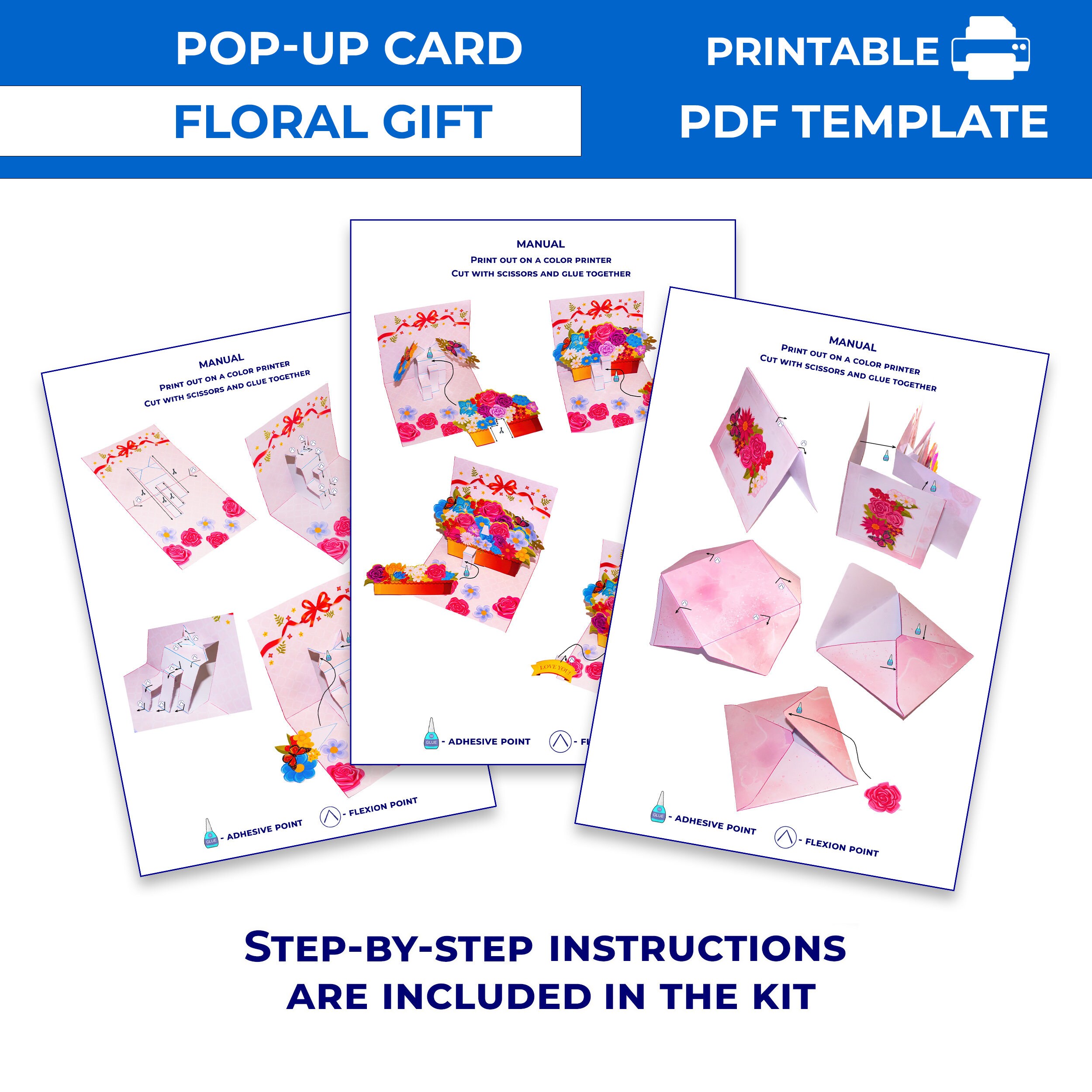 Printable Flower Bouquet Pop up Card DIY. Paper Floral Card PDF ...