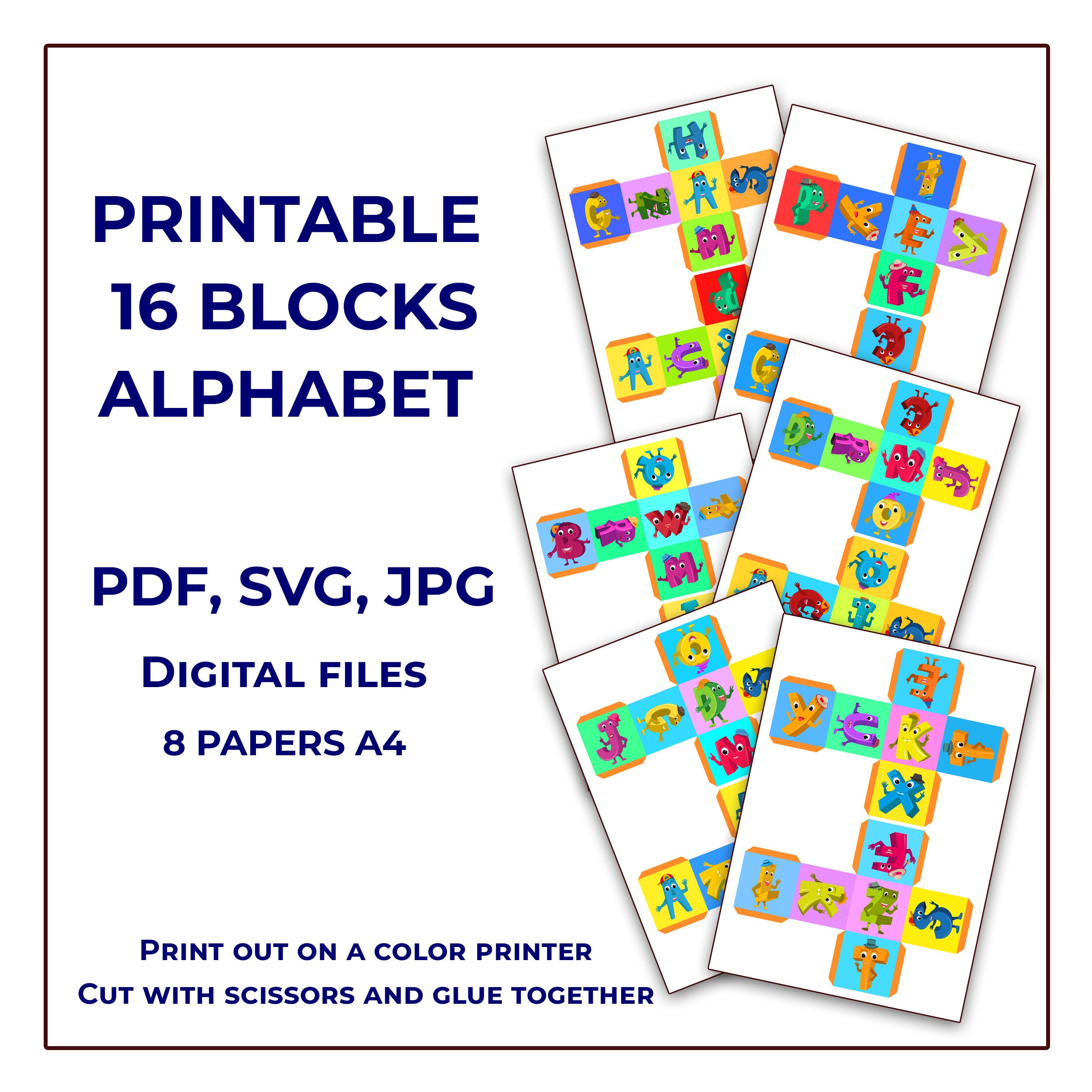 Digital Baby Printable ABC Blocks Alphabet. DIY Baby Blocks. Funny ...