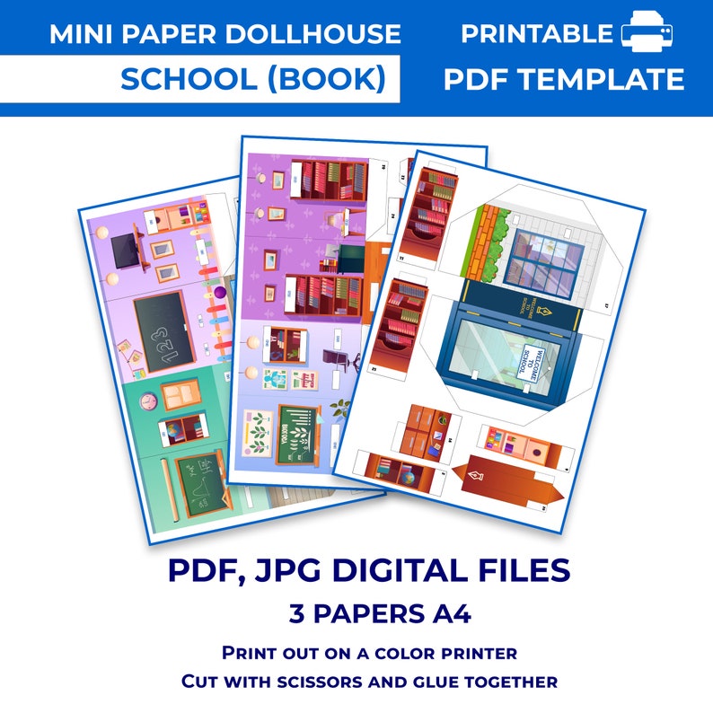Paper Dollhouse School in Book Form. Mini Paper Pop-up School Dollhouse ...
